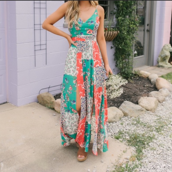 Promesa | Dresses | Promesa Floral Patchwork Maxi Dress Boho Small ...